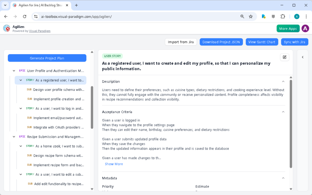Product Backlog Management: Social Network Example | Visual Paradigm ...
